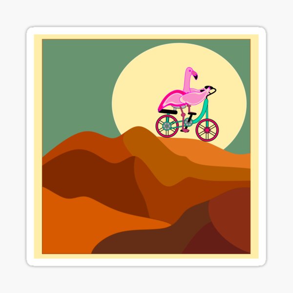 "Flamingo Riding his Bike" Sticker for Sale by minimalartstory | Redbubble