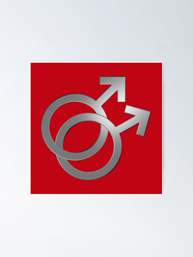 "Two Interlocking Male Symbols (silver design - red background)" Poster ...