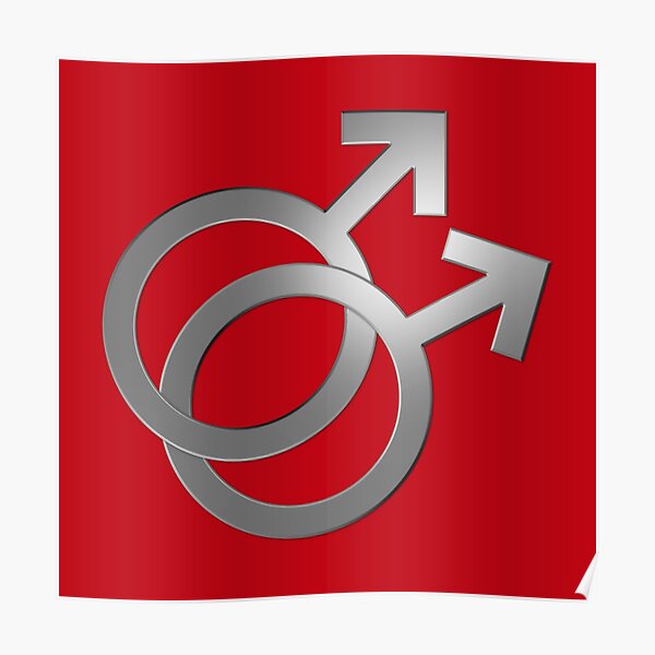 "Two Interlocking Male Symbols (silver design - red background)" Poster ...
