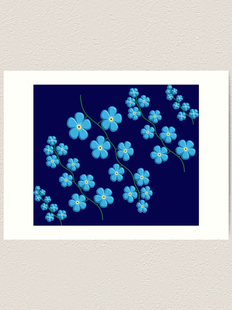 "Forget-Me-Not Flower Branch Stem (Navy Blue Background Color)" Art ...