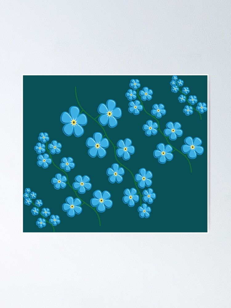 "Forget-Me-Not Flower Branch Stem (Dark Teal Background Color)" Poster ...