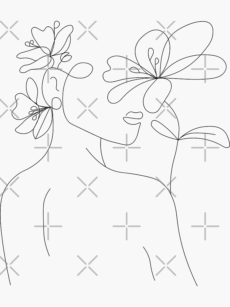 "Fine Line Art Women Flower" Sticker for Sale by NeliaThiziri | Redbubble
