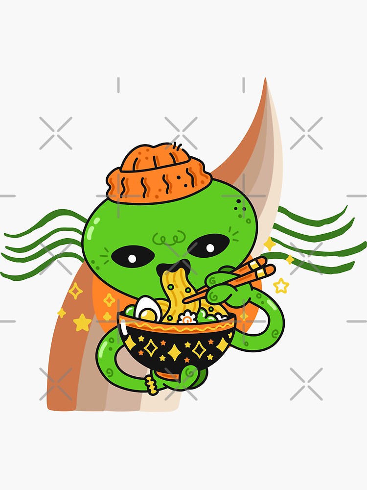 "Cute alien eating ramen" Sticker for Sale by nicafab | Redbubble