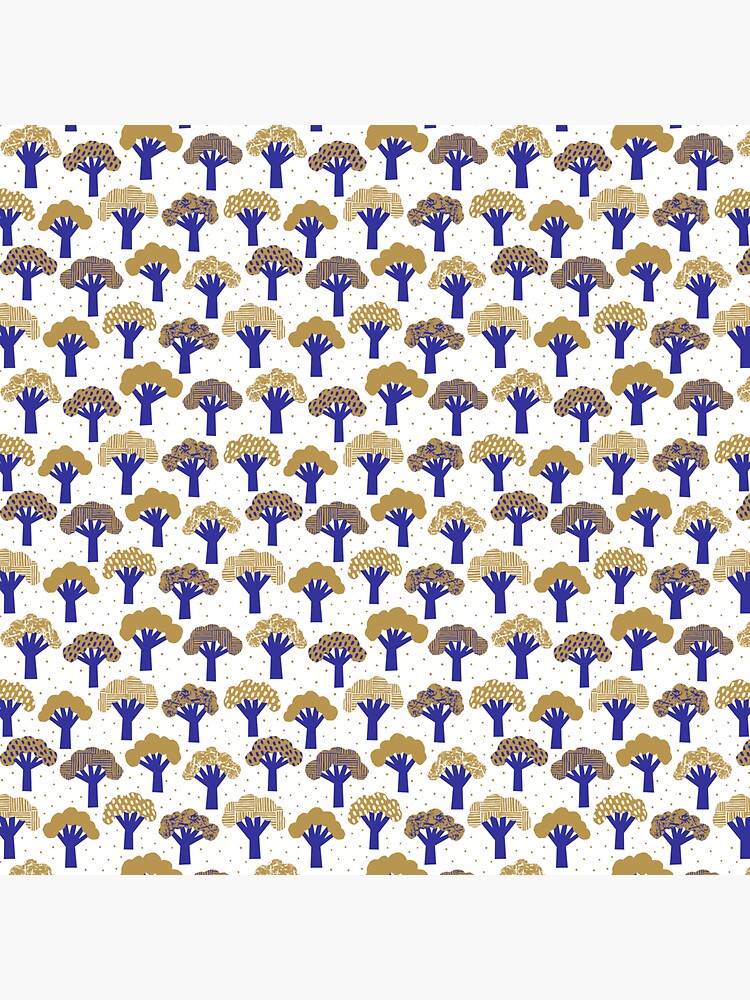 "Fan Tree in Blue and Ochre" Sticker for Sale by hitomikimura | Redbubble