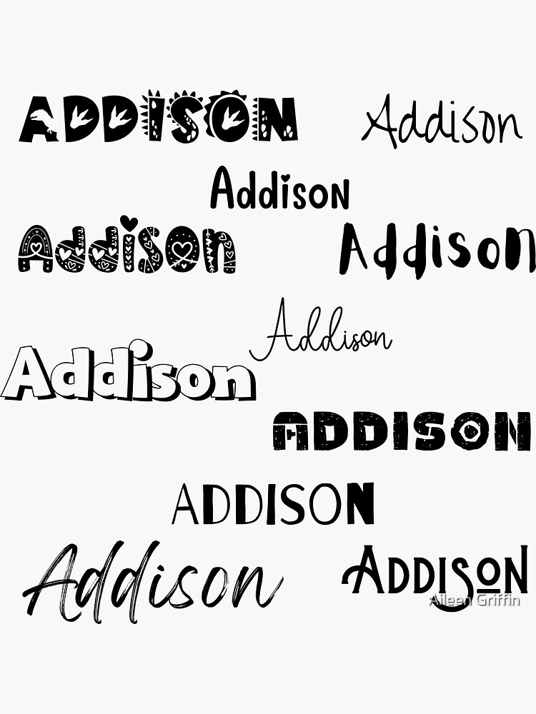 "Addison in 10 different fonts" Sticker for Sale by magleen | Redbubble