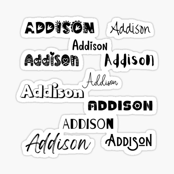 "Addison in 10 different fonts" Sticker for Sale by magleen | Redbubble
