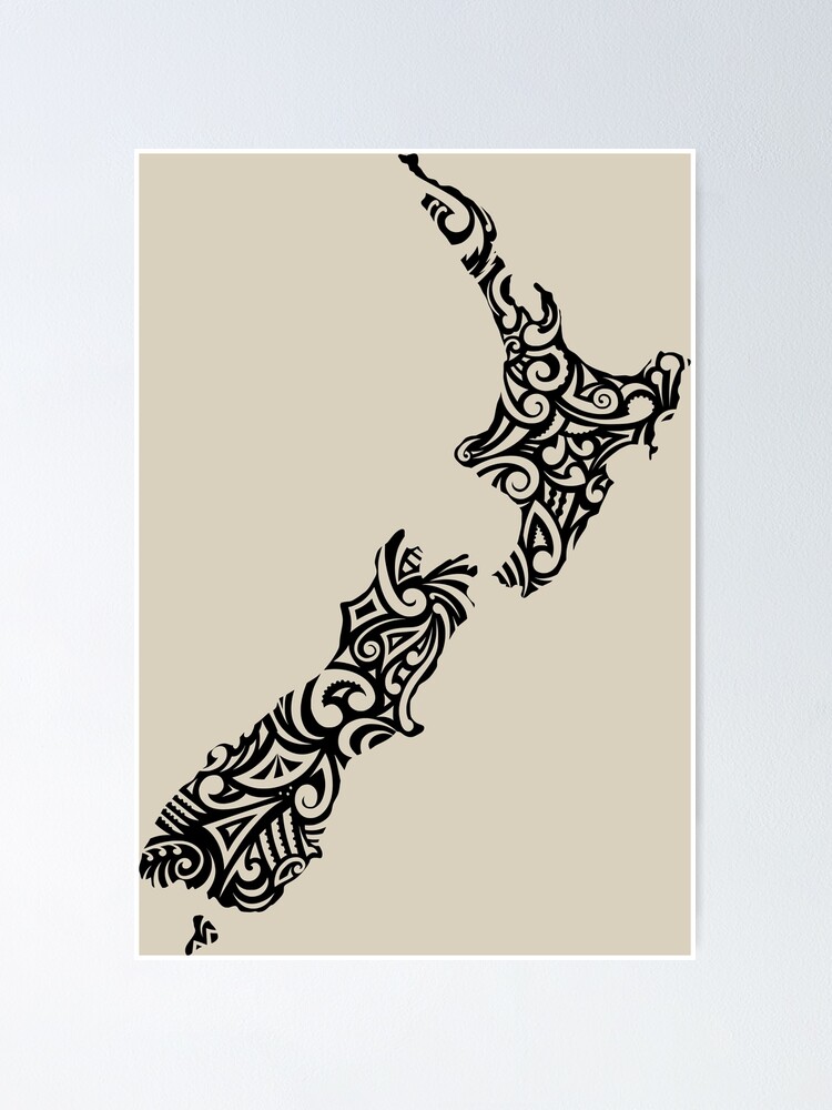 "Stylised Map Of New Zealand Koru Pattern" Poster for Sale by Kiwidom ...