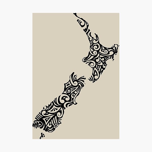"Stylised Map Of New Zealand Koru Pattern" Photographic Print for Sale ...