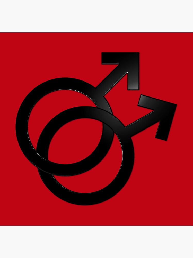 "Two Interlocking Male Symbols (black design - red background)" Poster ...