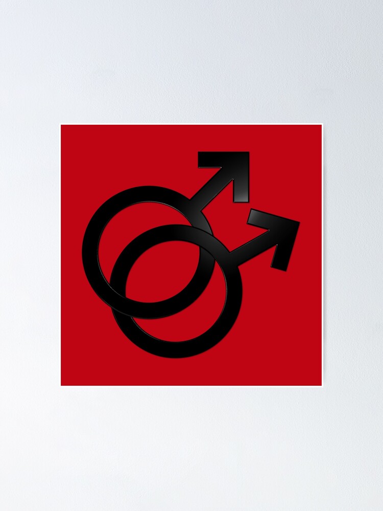 "Two Interlocking Male Symbols (black design - red background)" Poster ...