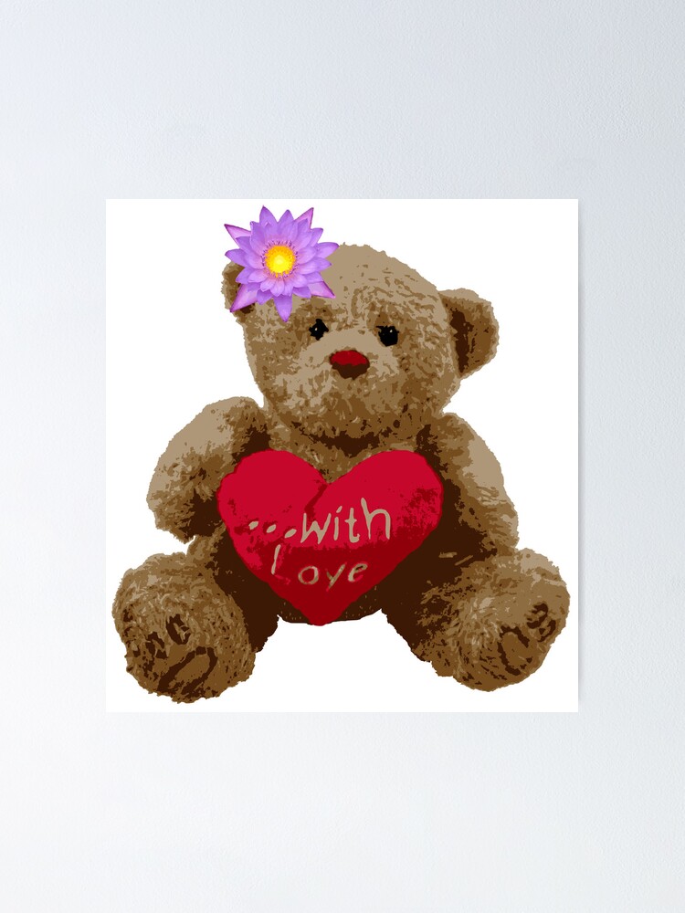 Poster « Mme Teddy Bear avec coeur rouge et fleur de nénuphar violet ...