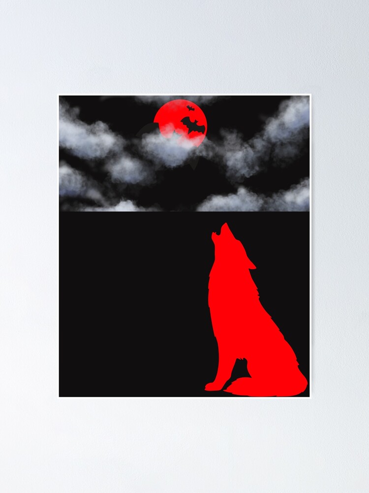 "Red Wolf Howling At The Red Moon" Poster for Sale by BeJove | Redbubble