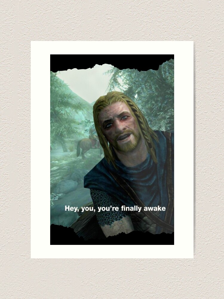 "Hey You You're Finally Awake Skyrim Meme" Art Print by ACshopart ...