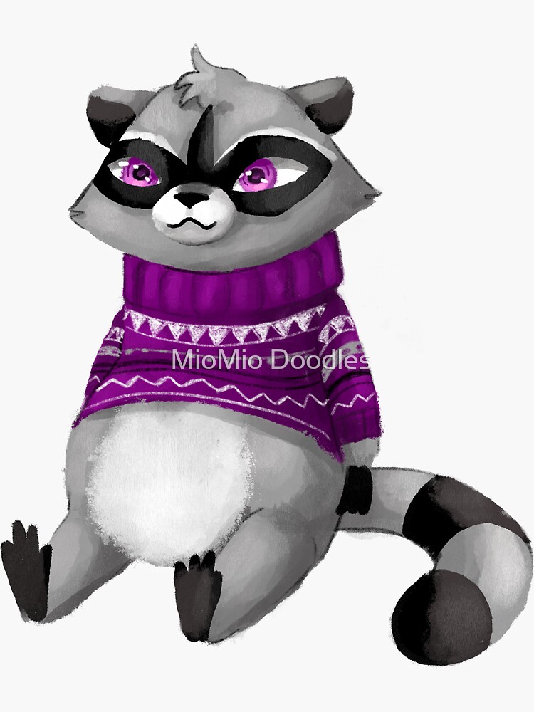 "Raccoon in a sweater " Sticker for Sale by Miomio-doodles | Redbubble