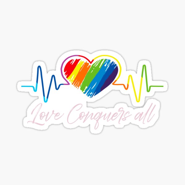 "Love conquers all - Gay Pride and LBGT Rainbow Flag Themed " Sticker ...