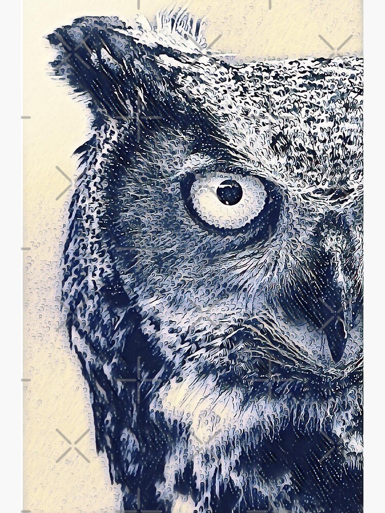 "Ocean Waves Art Portrait Great Horned Owl Bird Face" Photographic ...