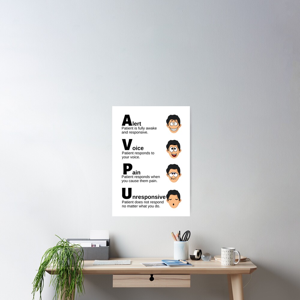 "AVPU medical mnemonic: Alert Voice Pain Unresponsive" Poster for Sale ...