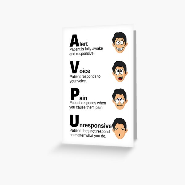"AVPU medical mnemonic: Alert Voice Pain Unresponsive" Greeting Card ...