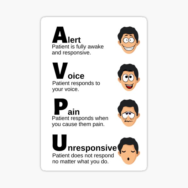 "AVPU medical mnemonic: Alert Voice Pain Unresponsive" Sticker for Sale ...