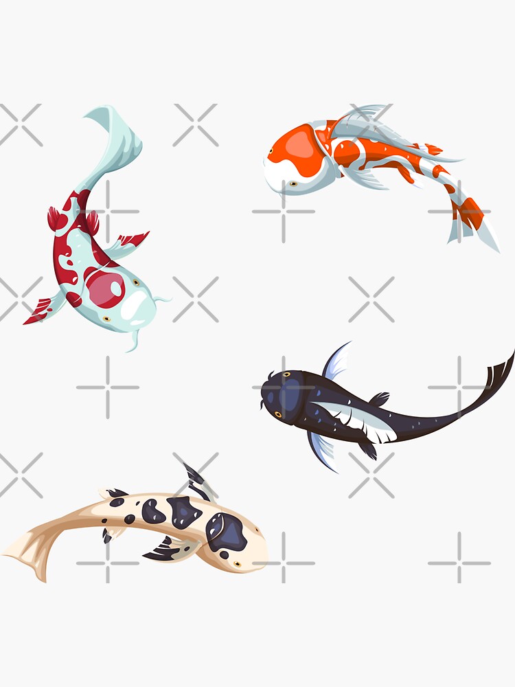 "Koi Fishes Sticker Pack - Set of 4 Koi Japanese Carps Bundle" Sticker ...