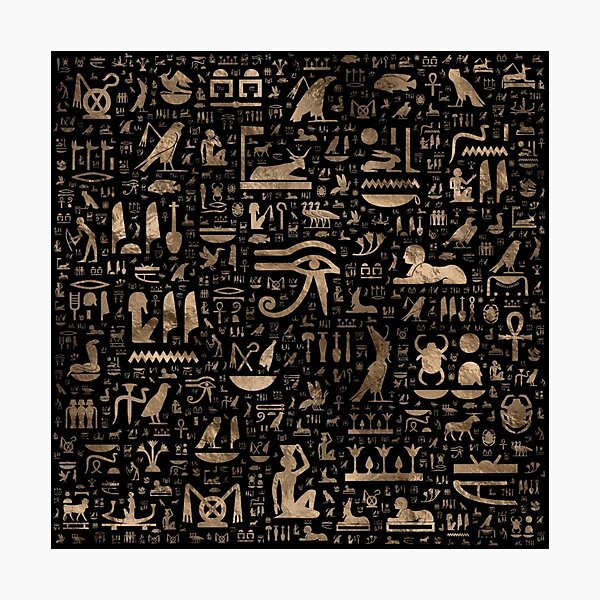"Ancient Egyptian hieroglyphs - Black and gold" Photographic Print for ...