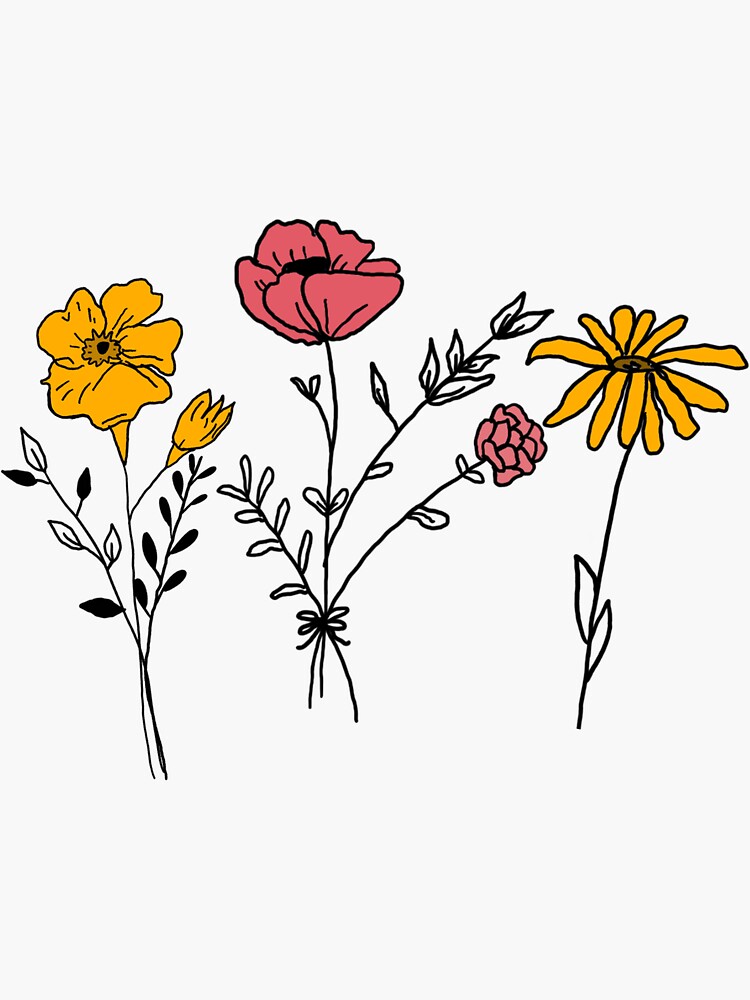 "Multi-Flower Drawing" Sticker for Sale by flowerenee | Redbubble
