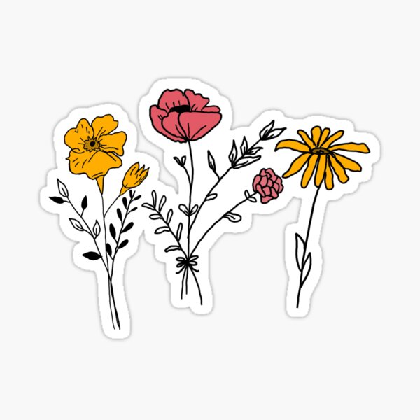 "Multi-Flower Drawing" Sticker for Sale by flowerenee | Redbubble