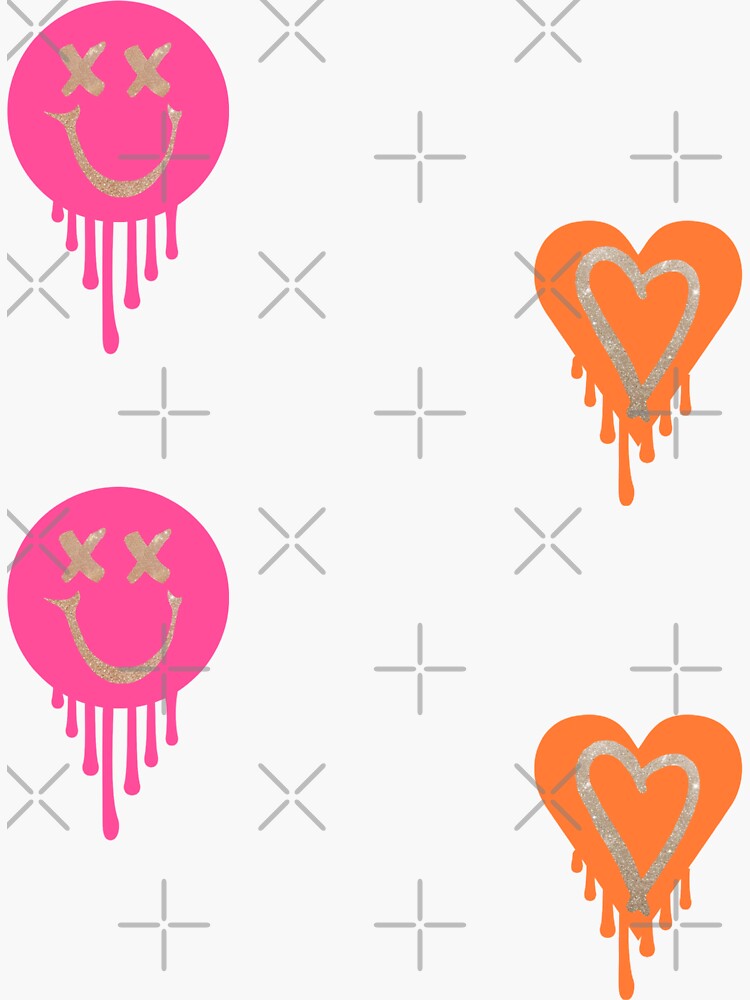 "drippy smiley hearts - pink and orange" Sticker for Sale by ...