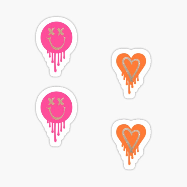 "drippy smiley hearts - pink and orange" Sticker for Sale by ...