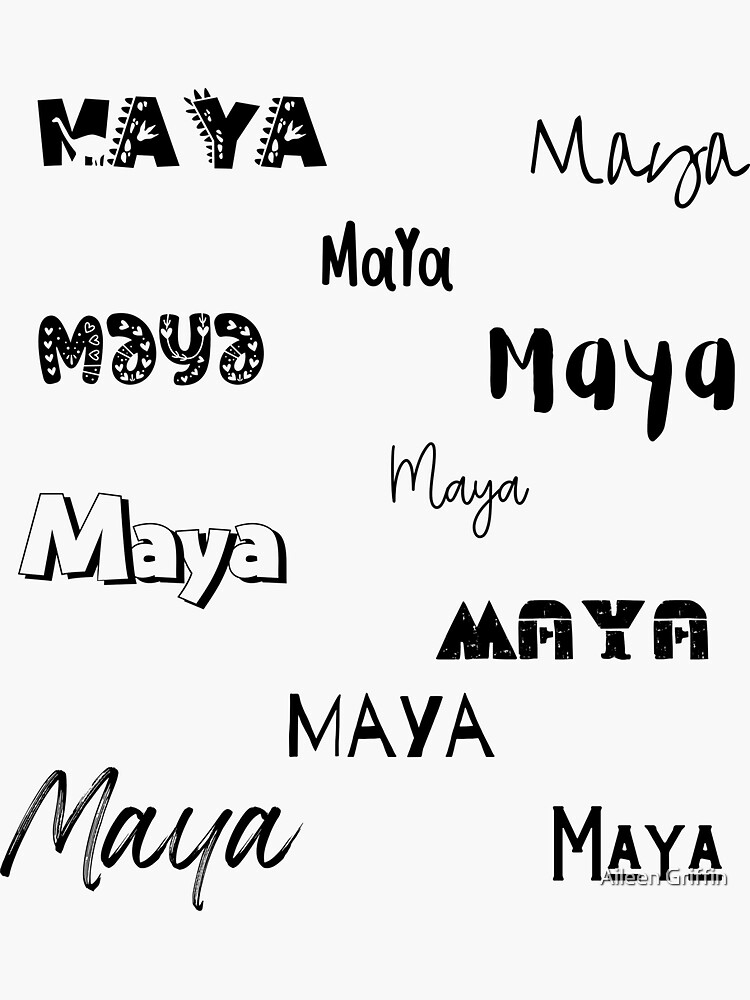"Maya 10 different fonts" Sticker for Sale by magleen | Redbubble