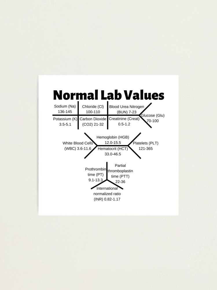 "Normal Lab Values Ranges Mini Chart" Photographic Print for Sale by ...