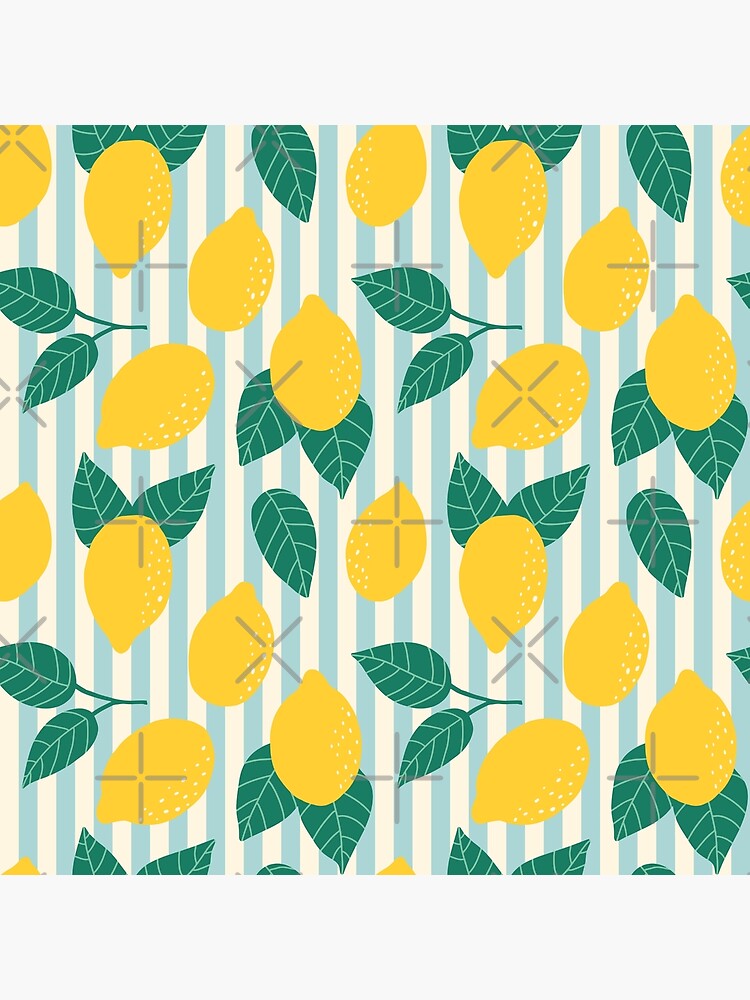 "Retro Lemons and Leaves on Teal Stripes" Poster for Sale by ...