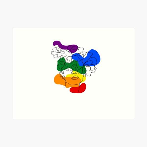 "Gay Pride Gender Neutral Face with Flowers " Art Print for Sale by ...