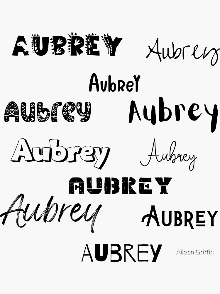 "Aubrey in 10 different fonts" Sticker for Sale by magleen | Redbubble