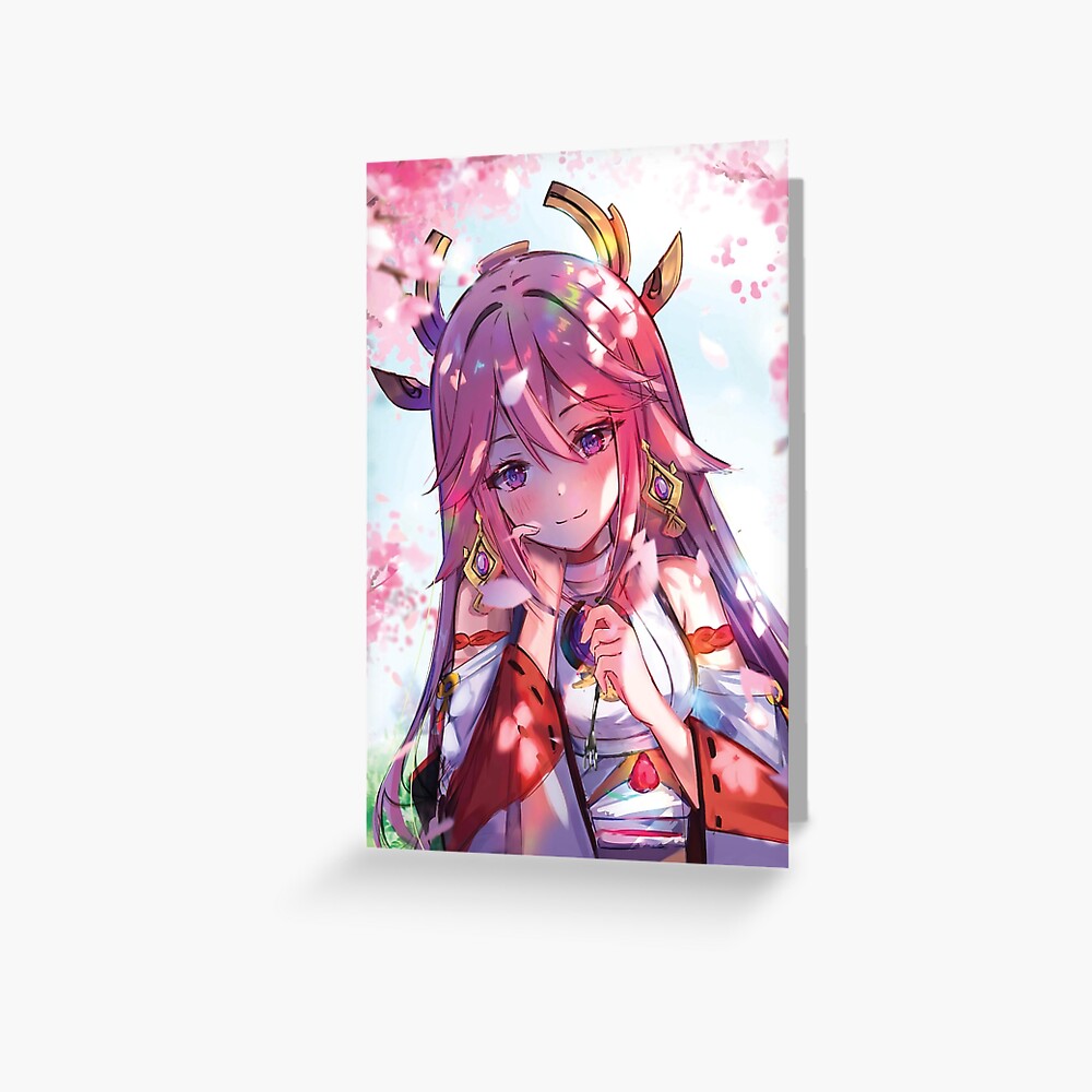 "Yae Miko Genshin Impact Portrait Art" Greeting Card by Joyaie | Redbubble