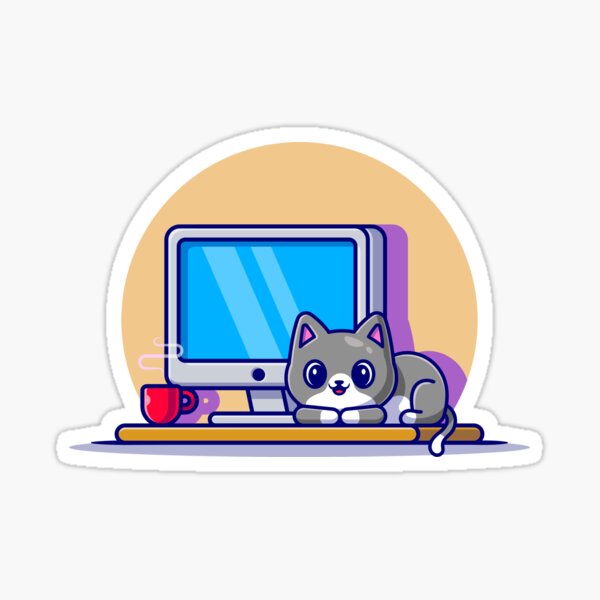 "Cute Baby Cat With Computer" Sticker for Sale by poci5419 | Redbubble