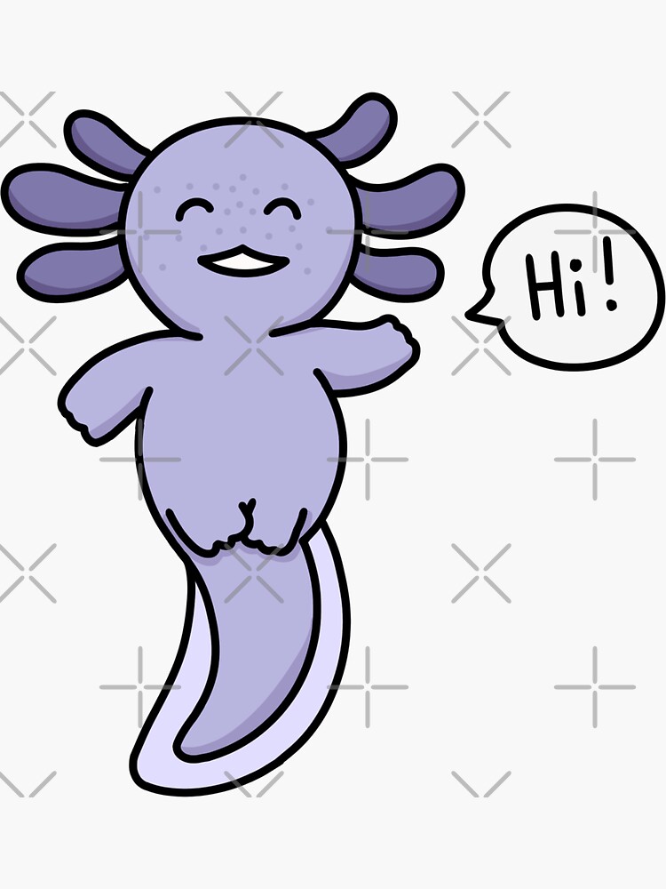 "Purple axolotl saying "Hi!"" Sticker for Sale by Lucesco | Redbubble