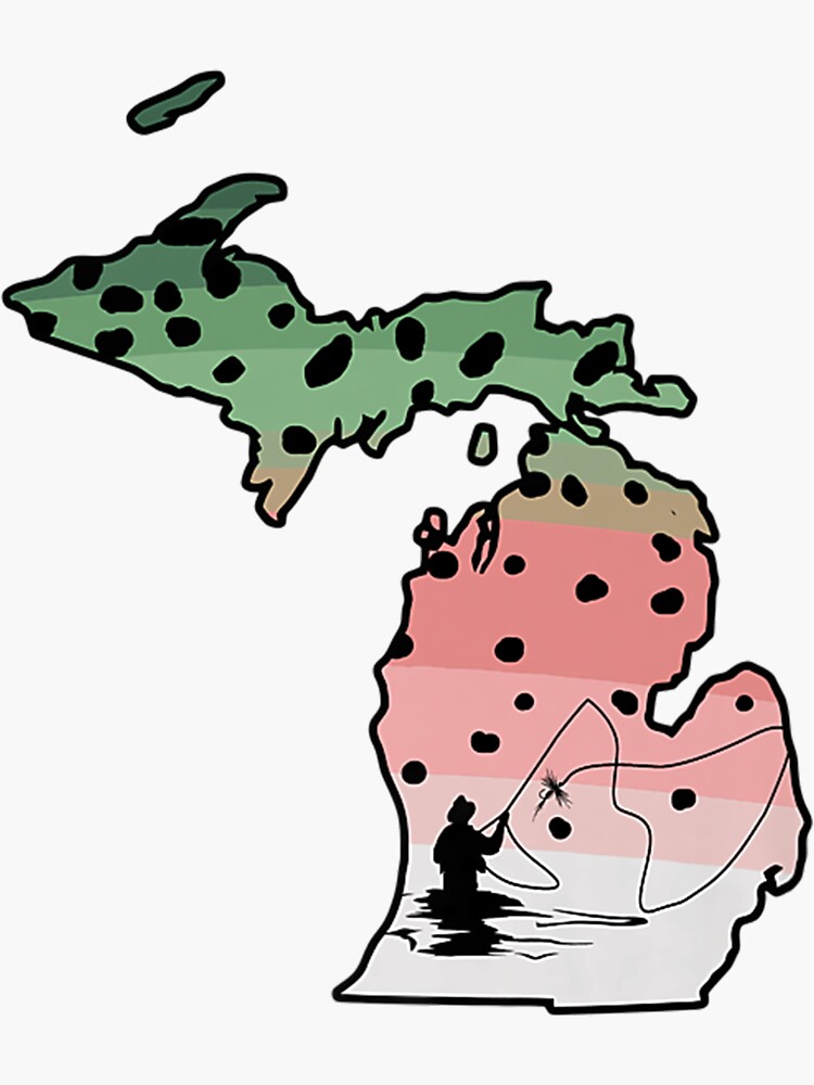 "Vintage Fish Michigan State Map MI Fly Fishing Rainbow Art Premium T ...