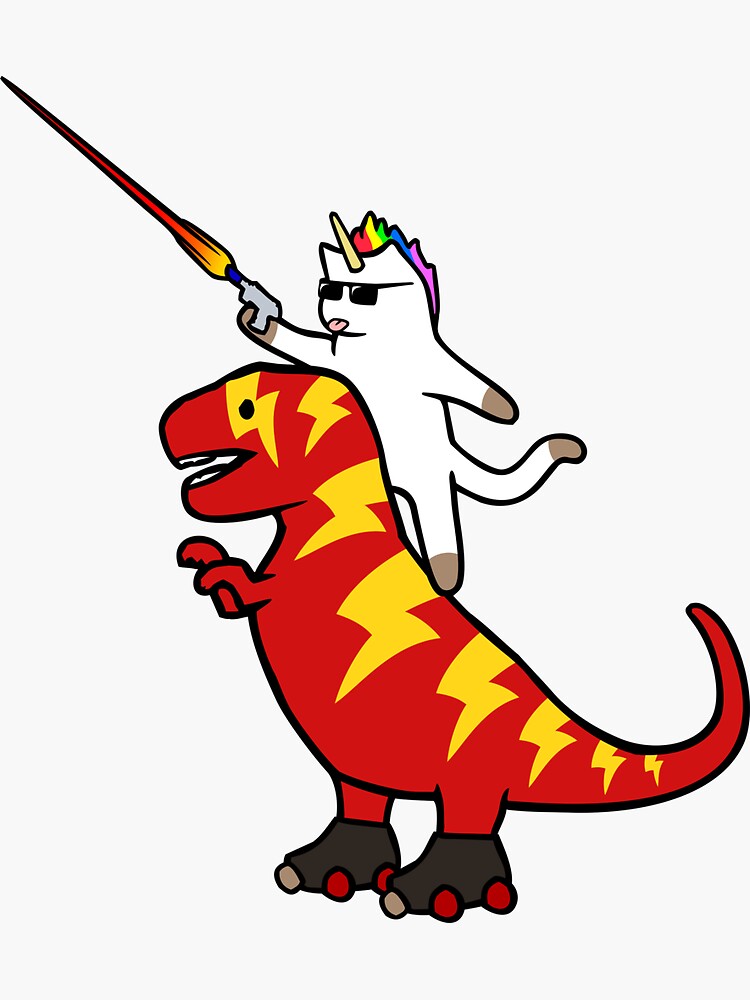 "Unicorn Cat Riding Lightning T-Rex" Sticker for Sale by jezkemp ...