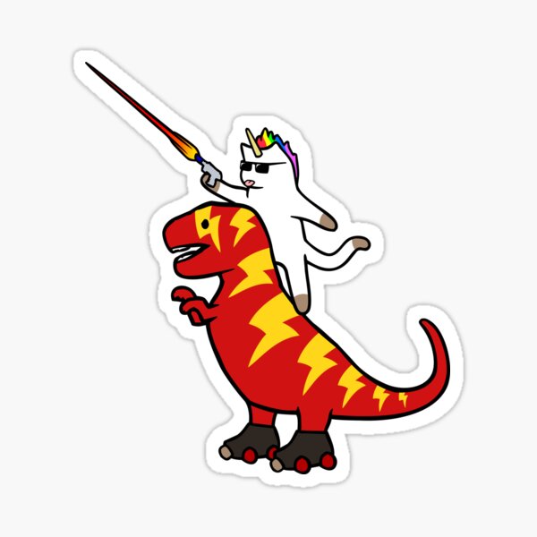 "Unicorn Cat Riding Lightning T-Rex" Sticker for Sale by jezkemp ...