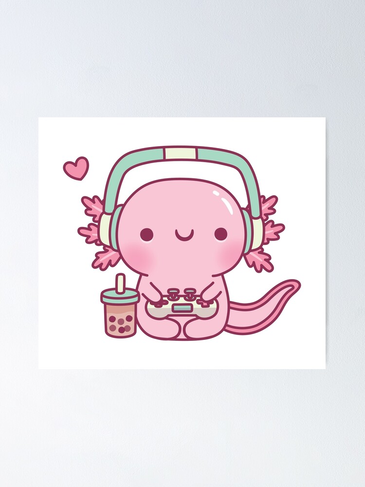 "Cute Axolotl Playing Video Games Gamer Funny" Poster for Sale by ...