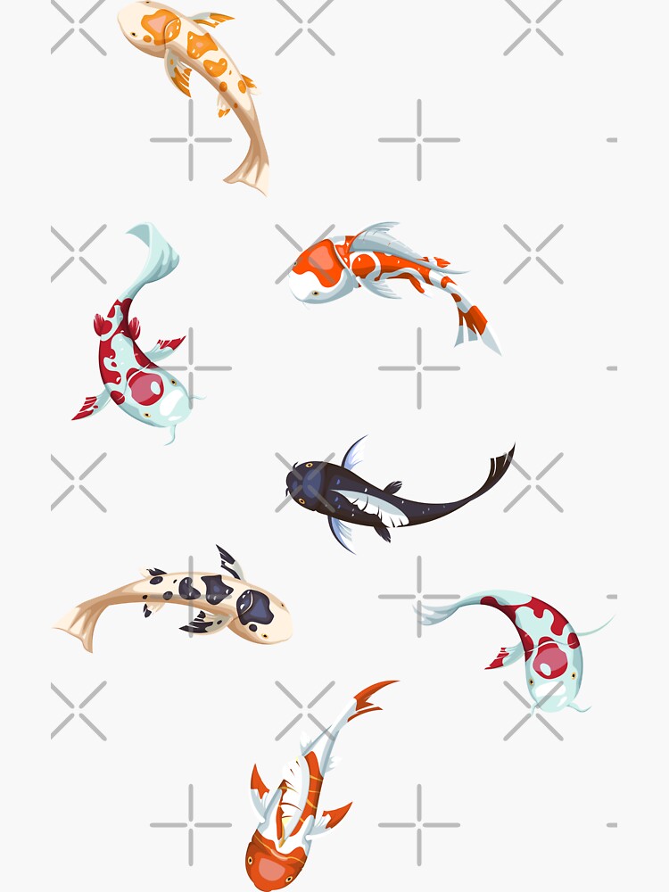 "Koi Fishes Sticker Pack - Set of 7 Koi Japanese Carps Bundle" Sticker ...