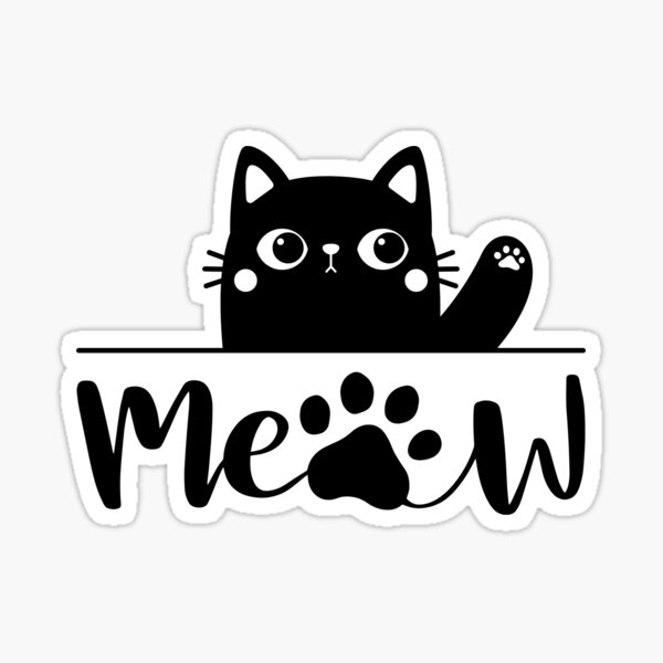 "Black cat with meow text" Sticker for Sale by ovidiutimplaru | Redbubble