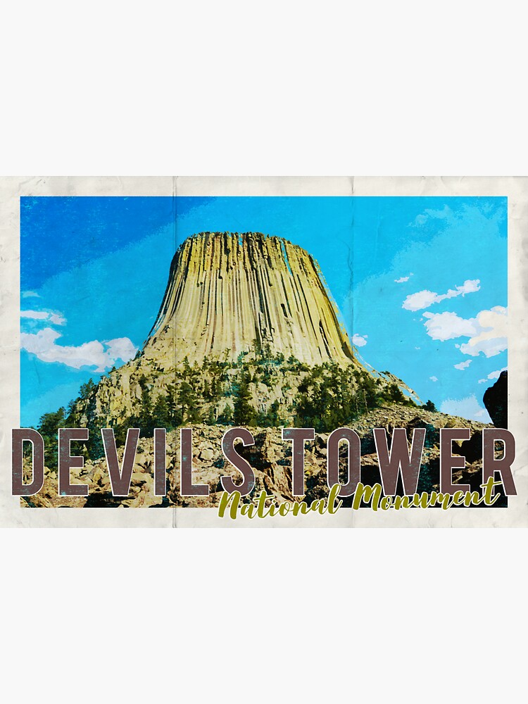 "Devils Tower National Monument Vintage Postcard Design" Sticker for ...