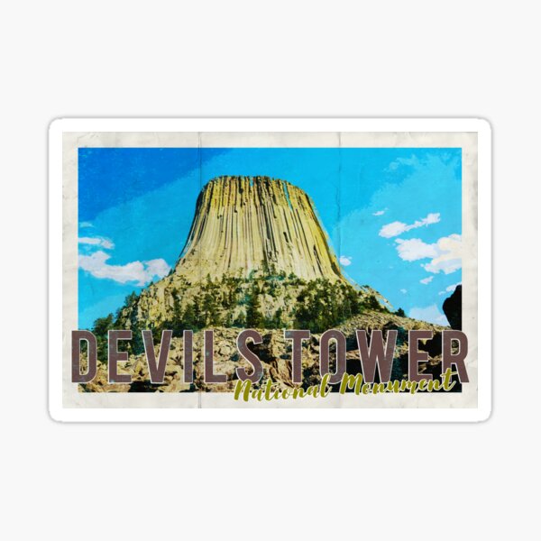 "Devils Tower National Monument Vintage Postcard Design" Sticker for ...