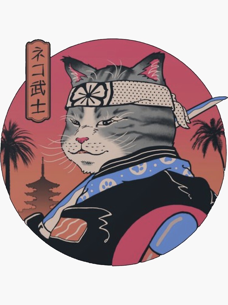 "Fat cat ninja samurai" Sticker for Sale by Annelley | Redbubble