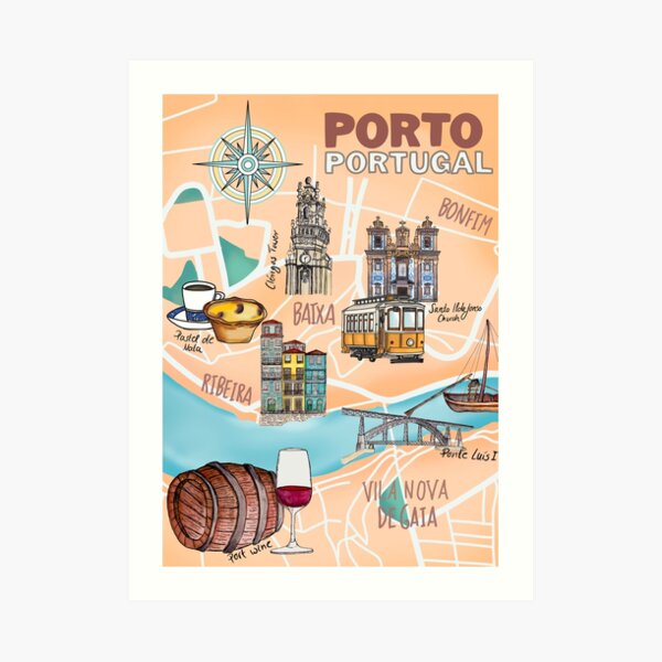 "Map of Oporto" Art Print for Sale by ClaudiaBrueggen | Redbubble