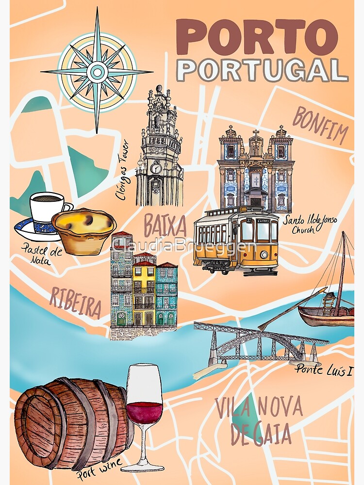 "Map of Oporto" Art Print for Sale by ClaudiaBrueggen | Redbubble