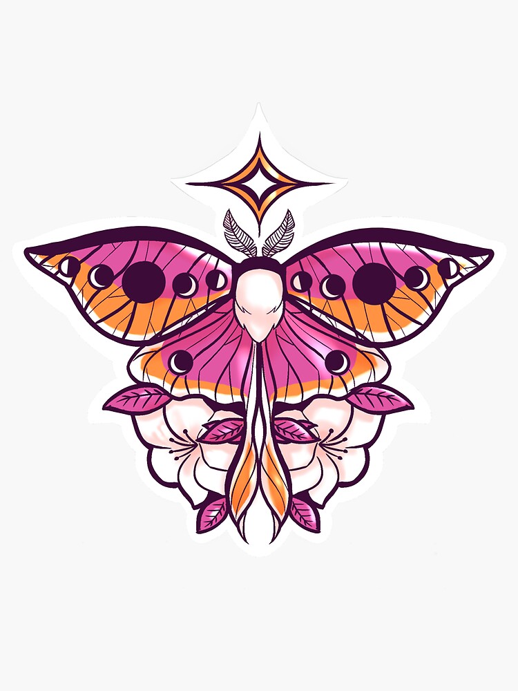 "Subtle lesbian flag lunar moth" Sticker for Sale by ShyDoodles | Redbubble