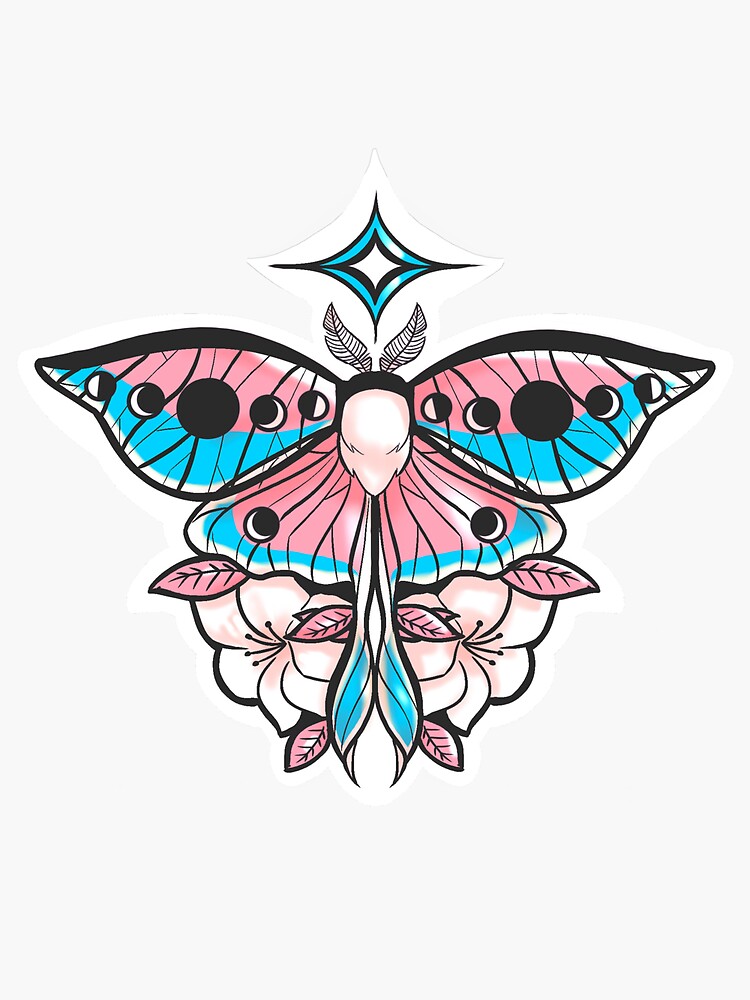 "Subtle trans flag lunar moth" Sticker for Sale by ShyDoodles | Redbubble